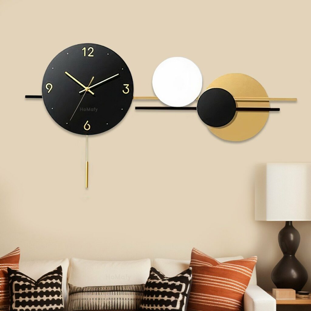 Geometric Black & Golden Circle Wall Clock – HoMafy