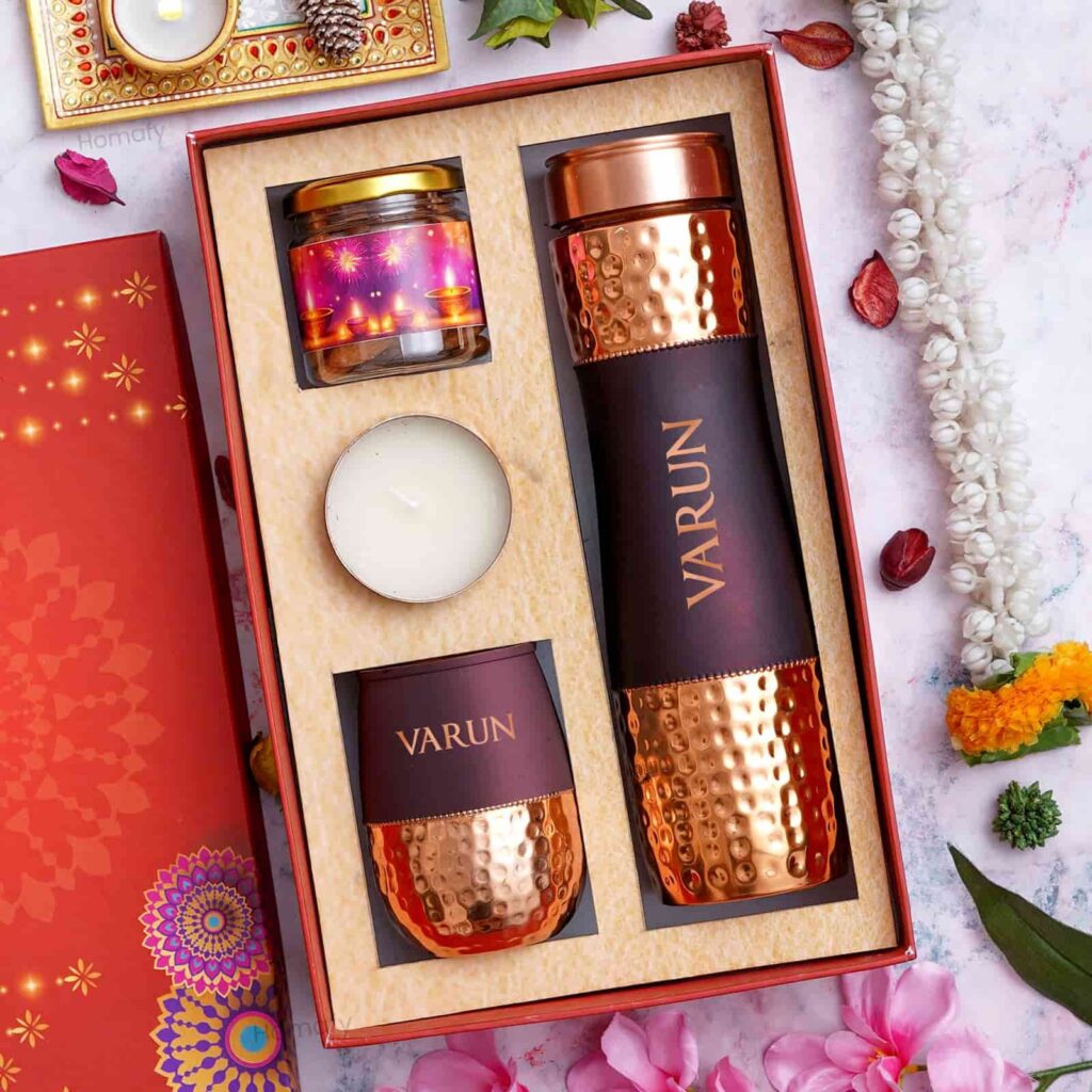Customized Copper Bottle Diwali Gift Set – HoMafy