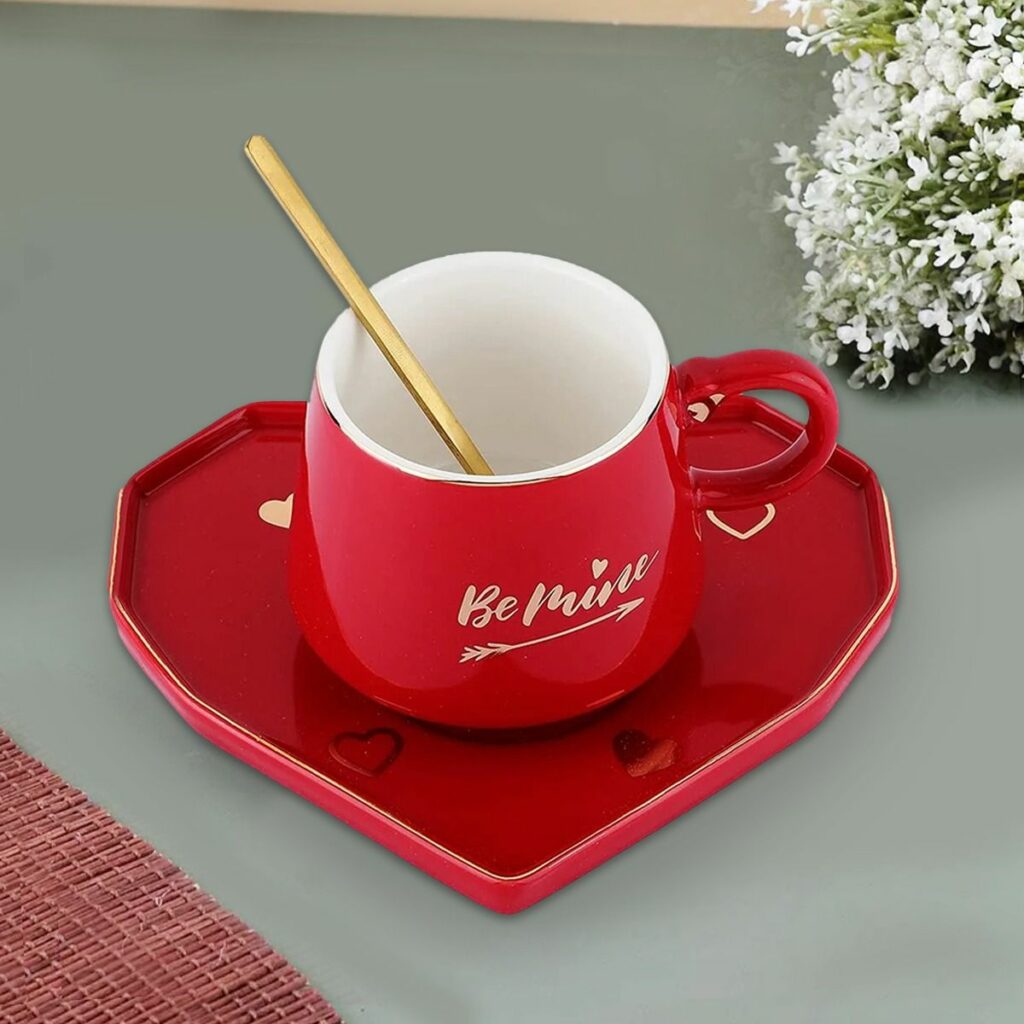 Ceramic Mug With Heart Shaped Saucer & Spoon – HoMafy