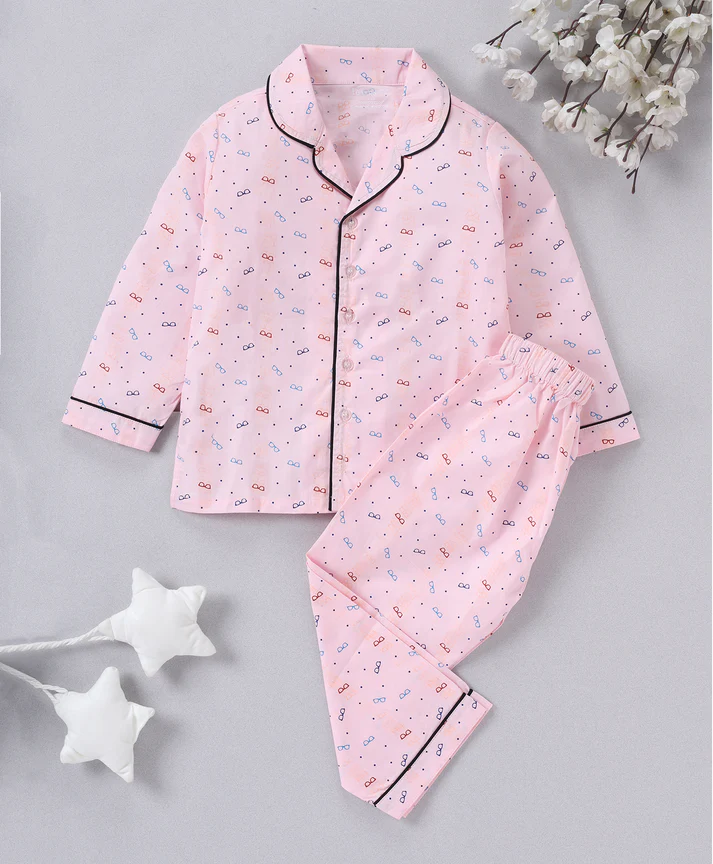 Pink Collar Shirt Nightsuit For Girls – HoMafy