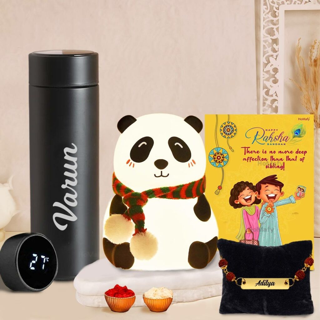Adorable Panda Rakhi Gift Set With Customized Bottle – HoMafy